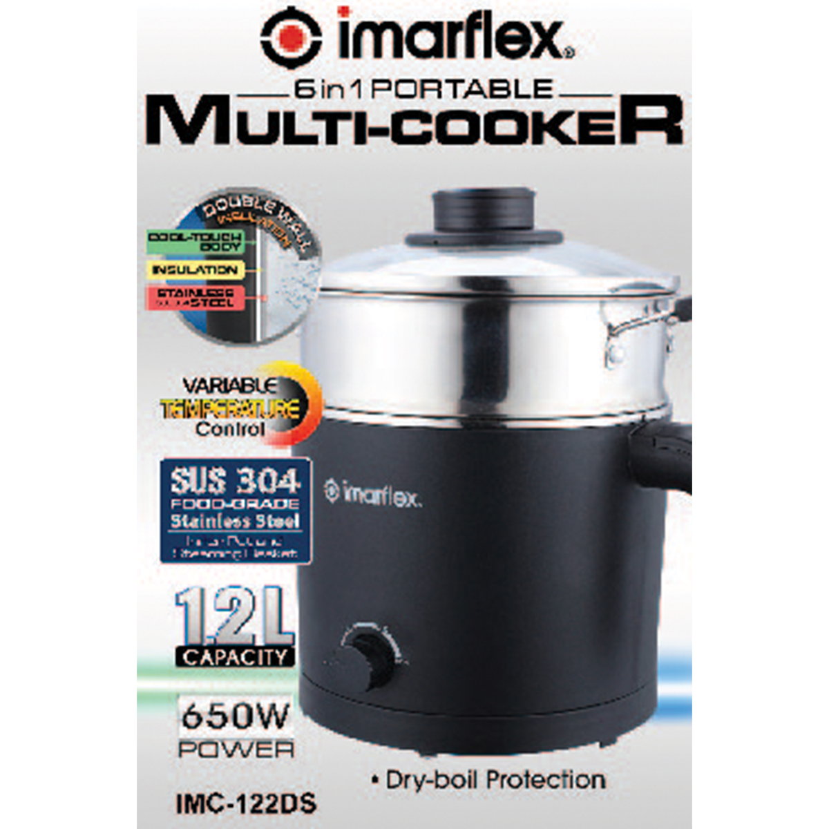 Imarflex 6-in-1 Portable Multi-Cooker (IMC-122DS) - Imarflex