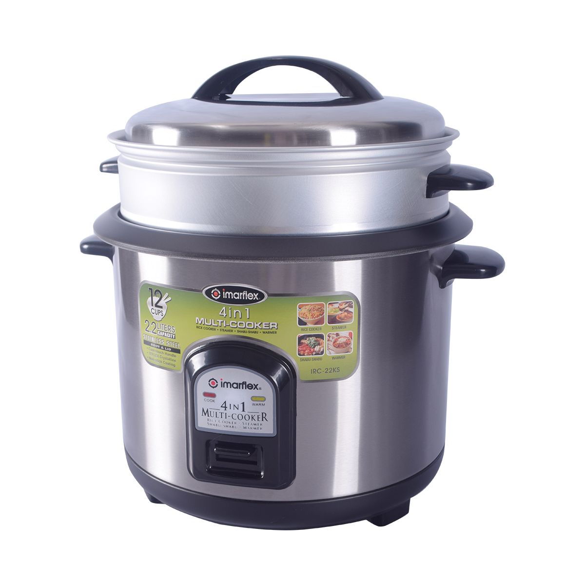 Imarflex 4-in-1 Rice Cooker and Multi-Cooker - 2.2L / 12 Cups (IRC-22KS ...